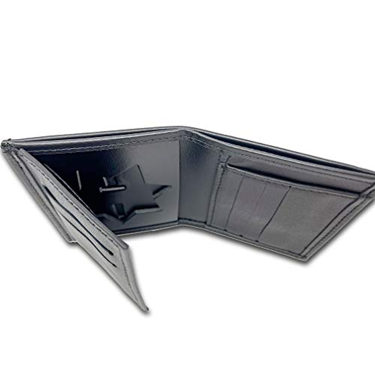 7 Point Star Recessed Badge Bifold WALLET, Genuine Leather Badge 2.87 x 2.85 & ID Holder 2.5 x 4 Credit Card WALLET