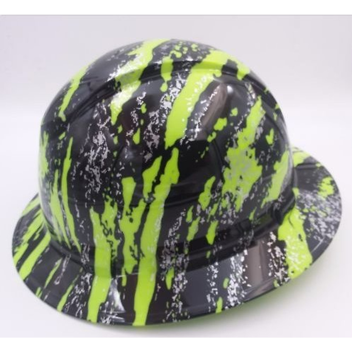 Wet Works Imaging Customized Pyramex Full Brim Hi Vis Green Urban Camo Hard Hat with Ratcheting Suspension