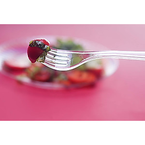 TashiBox Heavyweight Clear Plastic cutlery 7" Plastic Forks for Weddings, Picnics, Camping, Parties, Barbecues, Restaurants (150 Packs)