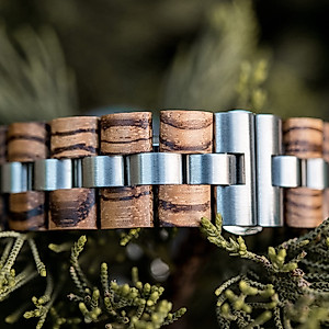 BOBO BIRD Mens Quartz Wooden Watches Stainless Steel Red Sandalwood Alloy Wood Watch for Male Classic Function Wristwatch Chronograph Luminous Hands (Silver)