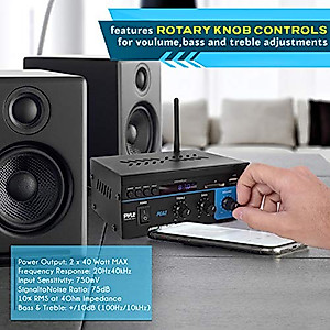 Pyle Home Home Audio Power Amplifier System 2X40W Mini Dual Channel Sound Stereo Receiver Box w/ LED For Amplified Speakers, CD Player, Theater via 3.5mm RCA for Studio, Home Use Pyle PCA2 Black