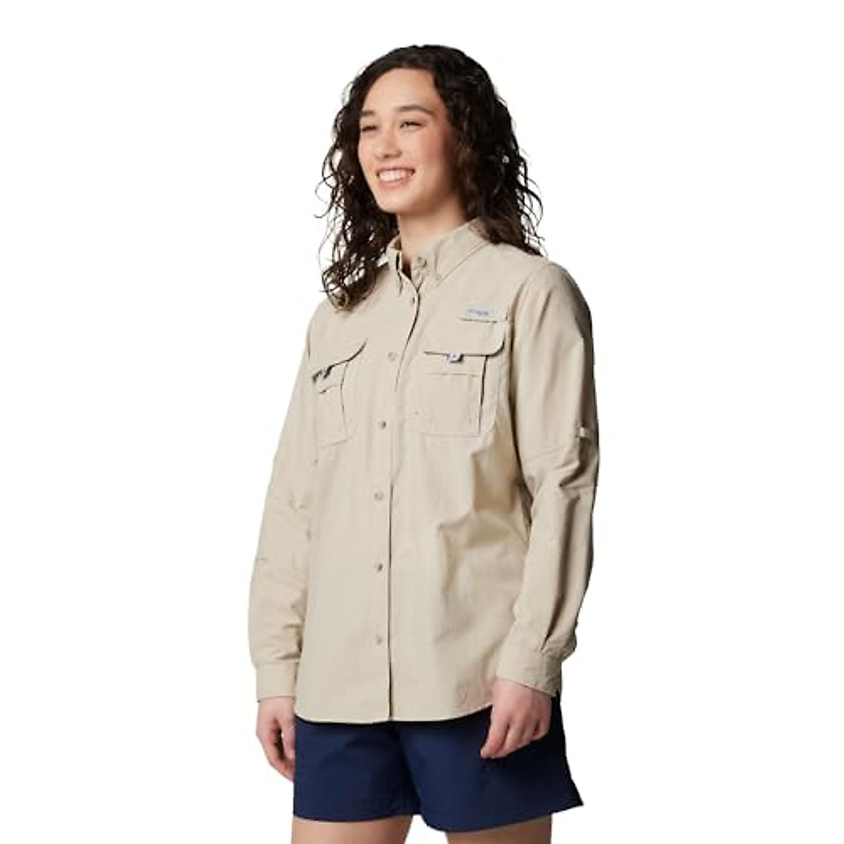Columbia Women's PFG Bahama II Long Sleeve Shirt, Breathable, UV Protection Fossil, 2X