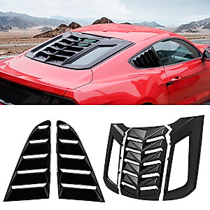 HAKA TOUGH Rear+Side Window Louvers for Ford Mustang 2015-2022, Side Windshield Rear Scoop Cover Sun Shade Mustang GT Accessories, Black 3PCS