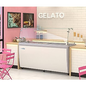 KoolMore KM-GDC-71SD-FG 70 in. 14-Pan Gelato Dipping Cabinet Display Freezer with Sliding Glass Door and Sneeze Guard, 20 cu. ft. ETL Listed