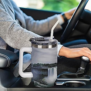 LLUTSNTH 40 Oz Vacuum Tumbler with White Handle Leakproof Insulated Tumbler Niagara Falls Stainless Steel Travel Mug with Lid And Straw Coffee Cup Cute Water Bottles Cup Holder Friendly