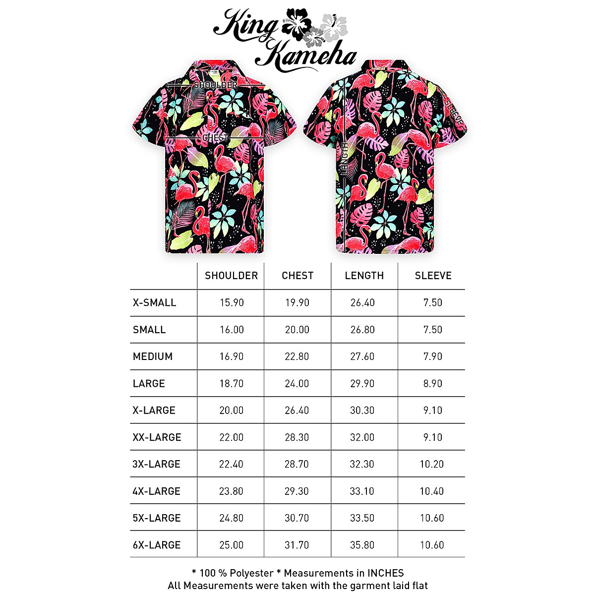 KING KAMEHA Funky Hawaiian Shirt, Shortsleeve, Funky Flamingos, Black, XL