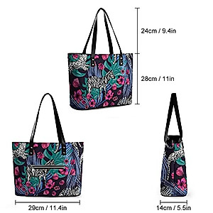 Womens Handbag Leopards Leaves Palm Flowers Pattern Leather Tote Bag Top Handle Satchel Bags For Lady