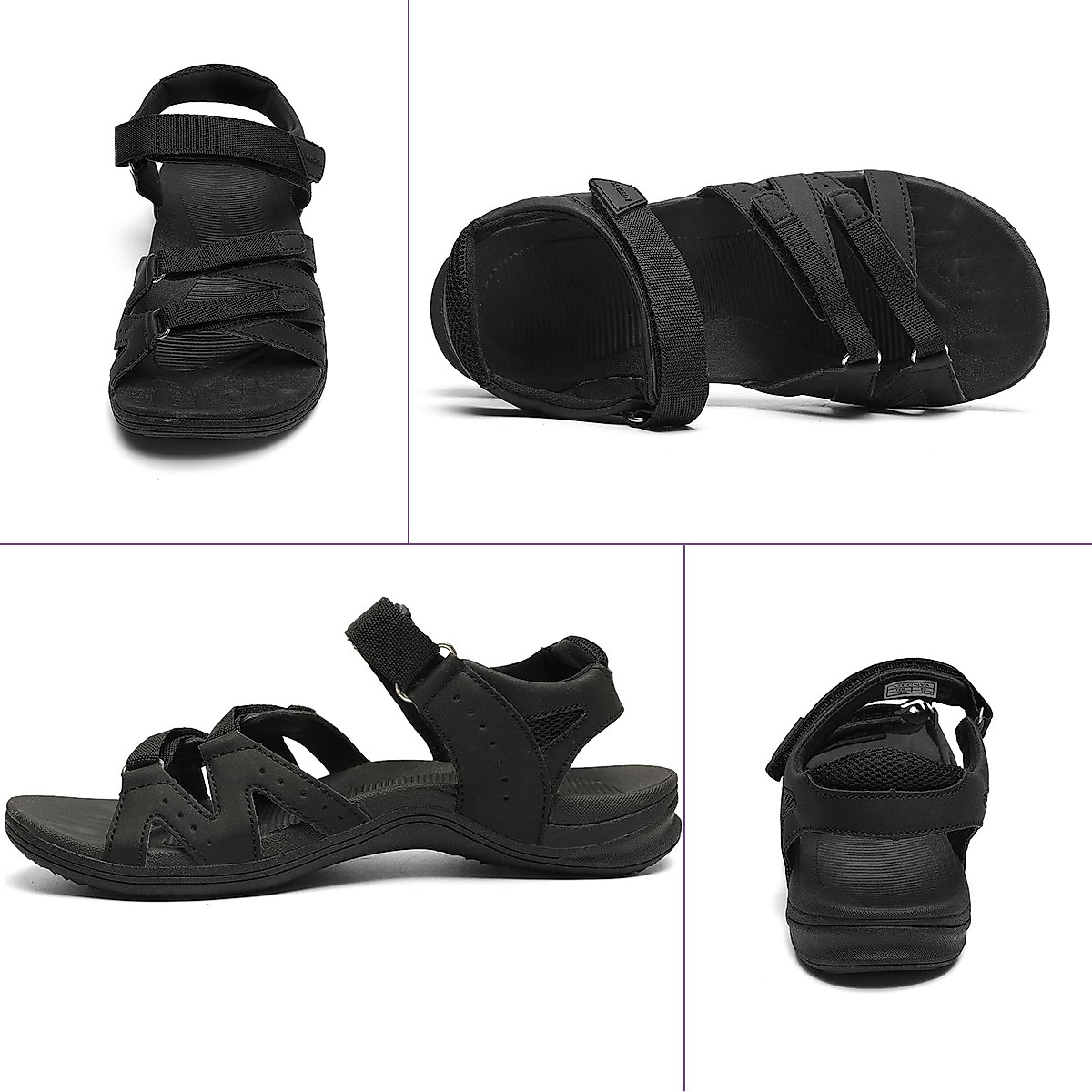 MEGNYA Women's Hiking Cushioned Sandals, Non Slip Walking Sandals for Adventure Black Size 8