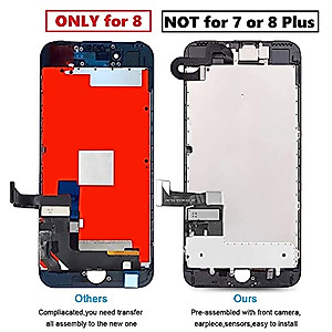 for iPhone 8 Screen Replacement Black Full Assembly 4.7" 3D Touch LCD Display Screen Digitizer for A1863, A1905, A1906 with Front Camera+Earpiece+Sensors+Waterproof Seal+Repair Tools+Screen Protector