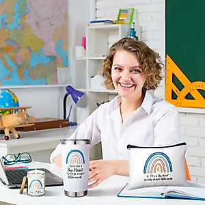 Aliceset 8 Pcs Teacher Appreciation Gifts for Women Thank You Gift 20oz Tumbler Tote Bag Makeup Bag Candle Jewelry Tray Pen Bookmark Greeting Card Back to Birthday Gifts