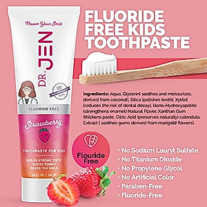 Dr Jen Fluoride Free, Children’s Remineralizing Toothpaste, Safe-to-Swallow, Kid Friendly, Nano Hydroxyapatite, Dentist Recommended, Eliminate Mouth Bacteria (3.4 oz, Pack of 1)