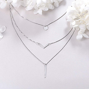 DAOCHONG S925 Sterling Silver Triple Layer Pendant Choker Necklace for Women 16"+2" (A)