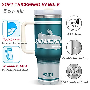 MRSAHLV Insulated Coffee Tumbler, 40oz Stainless Steel Vacuum Travel Mug Cup with Handle and Straw Lid, Reusable Water Bottle Cupholder for Football Fan Cold or Hot Drinks