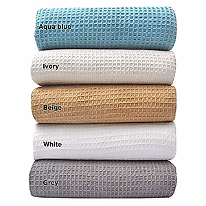 Tex Trend Luxury 100% Cotton Blanket - Soft Blanket for Bed, Sofa & Couch - Breathable Blanket for Summer - All Season Cotton Thermal Blanket (Ivory, Twin XL)