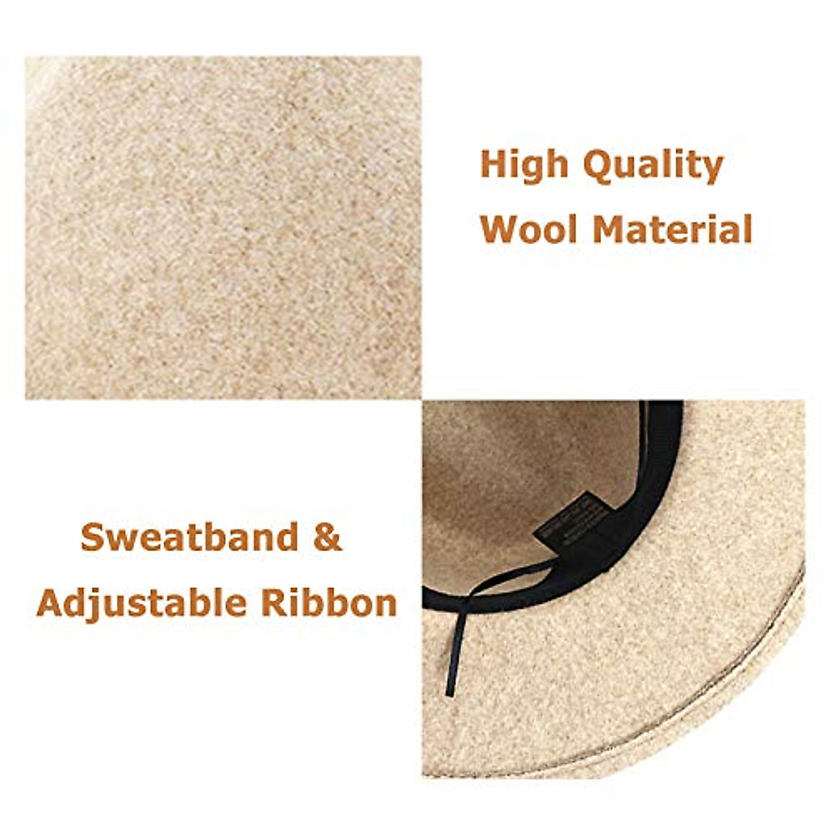 Lisianthus Womens Classic Wool Fedora with Belt Buckle Wide Brim Panama Hat B-Beige