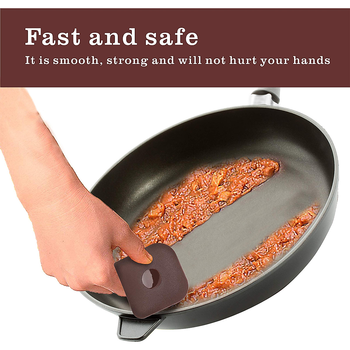 Pan Scraper, Durable Dish Scraper Set of 4pcs, Pot Scraper, Handheld Nylon Cast Iron Pan Cleaners, Multifunctional Pan Scraper Tool and Stoneware Scraper for Kitchen and Home -Brown