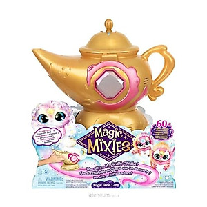 Magic Mixies Magic Genie Lamp with Interactive 8" Pink Plush Toy and 60+ Sounds & Reactions. Unlock a Magic Ring and Reveal a Pink Genie from The Real Misting Lamp. Gifts for Kids, Ages 5+, Medium