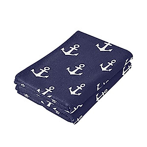 Anchor Bath Hand Towel 2 Pcs Absorbent Nautical White Stripe Hand Towels Sea Anchors Navy Blue Face Towel Soft Breathable Anchor Fingertip Towel for Bathroom Kitchen Hotel Spa Decor Gift 28.3x14.4in