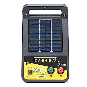 Zareba ESP5M-Z Solar Powered Low Impedance Electric Fence Charger - 5 Mile Lightning Electric Fence Energizer, Contain Animals and Keep Out Predators,Black