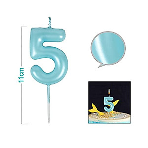 Birthday Candles Number 5 Candle, Cake Topper Decoration for Kids Adults Party Supplies Anniversary, Blue Candle Numeral 5
