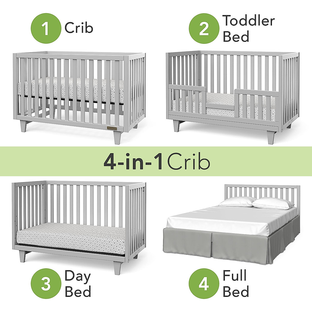 Child Craft Tremont 4-in-1 Convertible Crib, Baby Crib Converts to Day Bed, Toddler Bed and Full Size Bed, 3 Adjustable Mattress Positions, Non-Toxic, Baby Safe Finish (Gentle Gray)