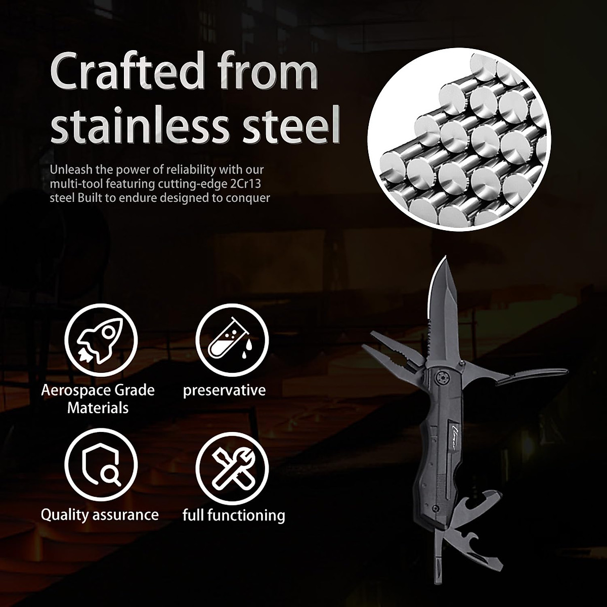 TLONER, IRAKILIS Series 10-K Pocket Size Multitool with Premium Stainless Steel Short Dagger, Hidden Pliers, Black Luxury Gift Box