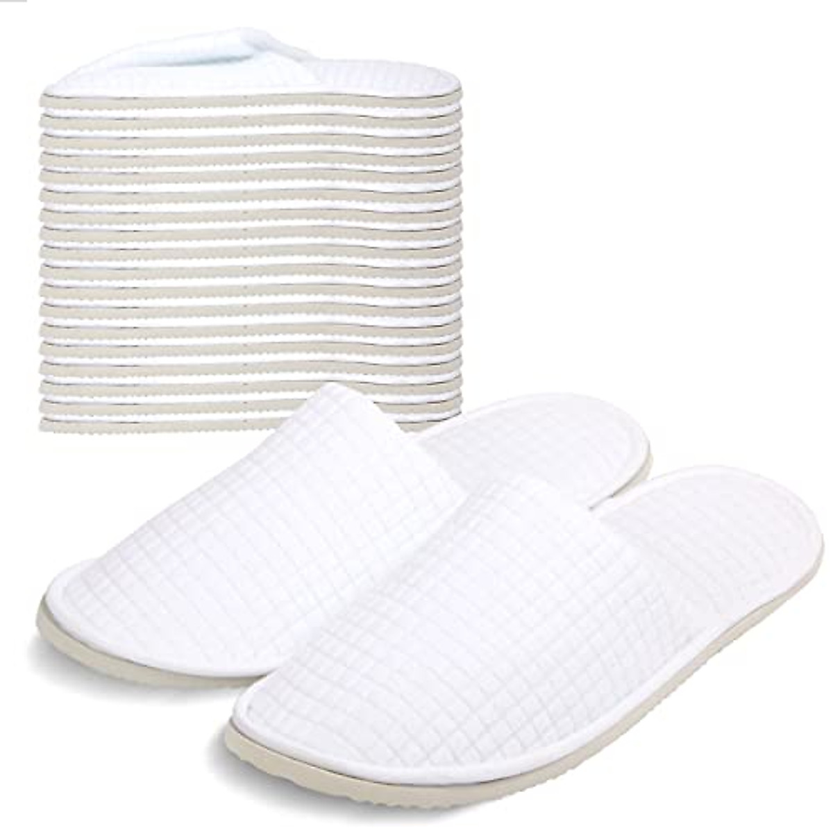 Anmerl Spa Slippers for Men and Women - Premium Bulk Hotel Slippers - Breathable Soft Cotton House Guest Slippers - Non Slip, Washable, Reusable - 10 Pairs (White, US 10-12)