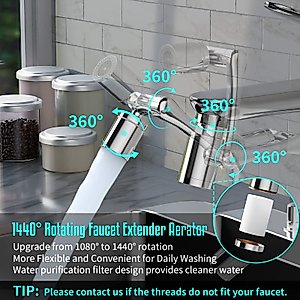 1440° Rotating Faucet Extender Aerator with Two Water Outlet Modes, Universal Splash Filter Faucet, Foldable Faucet Extender for Bathroom Sink, Face Washing, Gargle, Eyewash
