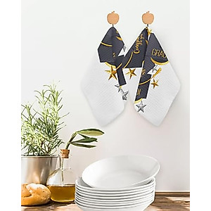 Hokiten Graduation Waffle Kitchen Towels Dishcloths, Yellow White Star Absorbent Dish Towels | Hand Towels for Bathroom/Bar, 12 x 12 Inch, 2 Pcs