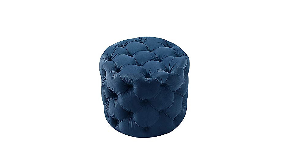 Navy Velvet Ottoman - Modern Tufted Round Footstool | Inspired Home