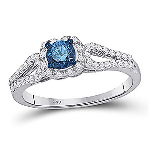 Dazzlingrock Collection 10kt White Gold Women's Round Blue Diamond Solitaire Engagement Ring 3/4 ctw