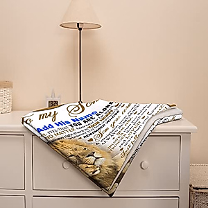 Personalized to My Son Blanket from Mom Dad 60x80 Inches Lightweight Flannel Throws Custom Name Gift for Boy Men Super Soft Comfy Lion Blankets Birthday Christmas Decor Couch Sofa