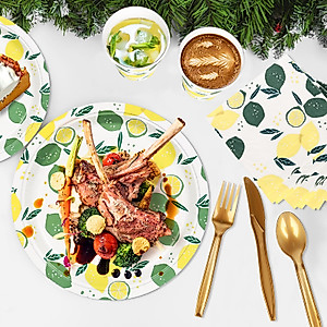 Uniecocus 175PCS Disposable Plates Set, Party Plates and Cups and Napkins Sets, Lemon Paper Plates Set, Disposable Dinnerware Set for Party Wedding Birthday