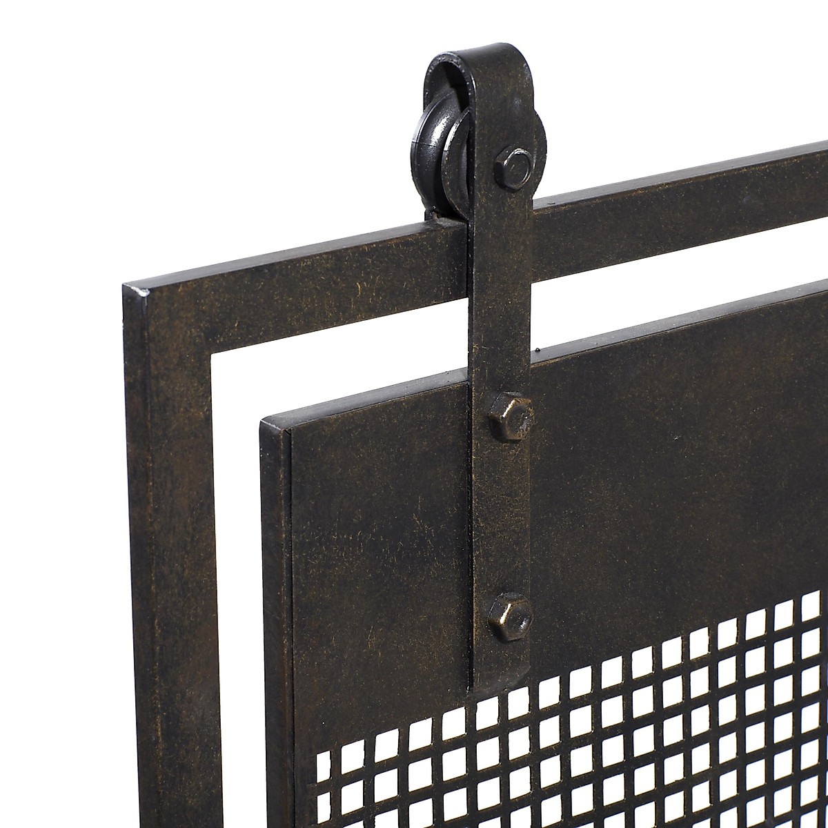 Deco 79 Metal Geometric Fireplace Screen Suspended Grid Single Panel with Bolted Detailing, 38" x 9" x 35", Black