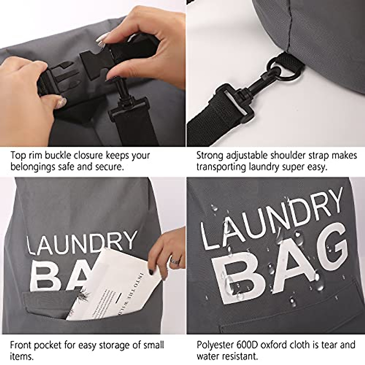 Kimmama 70L Waterproof Laundry Bag Backpack,Heavy Duty Laundry Bag with Strap,Dirty Clothes Organizer for Travel,Camping,College Dorm,Laundromat,Apartment (Grey)