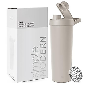 Simple Modern Stainless Steel Shaker Bottle with Ball 24oz | Metal Insulated Cup for Protein Mixes, Shakes and Pre Workout | Rally Collection | Almond Birch