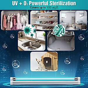 Qualirey UV Light with Ozone, Double Germicidal, 110V UVC Germicidal Lamp with ON/Off Switch Cord and Plug, 254nm Wavelength UVC Light with Connector and Screw Tools for Closet Shoe Cabinet(6 W)