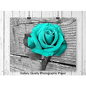 Light Blue Turquoise Floral Flowers Rose Wall Art Set, Home Decor - Poster, Print - Mothers Day, Anniversary Gift for Women - Shabby Chic, Rustic, Farmhouse Room Decorations for Living Room, Bedroom
