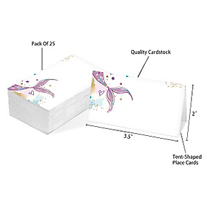 Table Place Card, Mermaid Themed Tent Style Cards, Pack of 25 Half-Fold Reception Place Card, Perfect for Baby & Bride Shower, Mermaid Birthday Party, Wedding C10