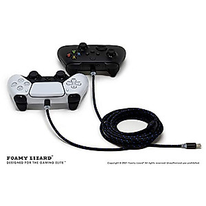 Foamy Lizard 10FT Split PS5 Controller Charger Cable, LED Fast Charging Braided Nylon Replacement Cord, Dual USB C for Switch, Playstation 5 Dualsense, Xbox Series X/S, Accessories (C to C, Blue LED)