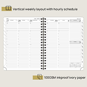 POPRUN 2023 Planner with Hourly Schedule & Vertical Weekly Layout - Agenda 2023 Weekly and Monthly 6.5" x 8.5", Monthly Expense & Notes, Inner Pocket, Vegan Leather Soft Cover - Black