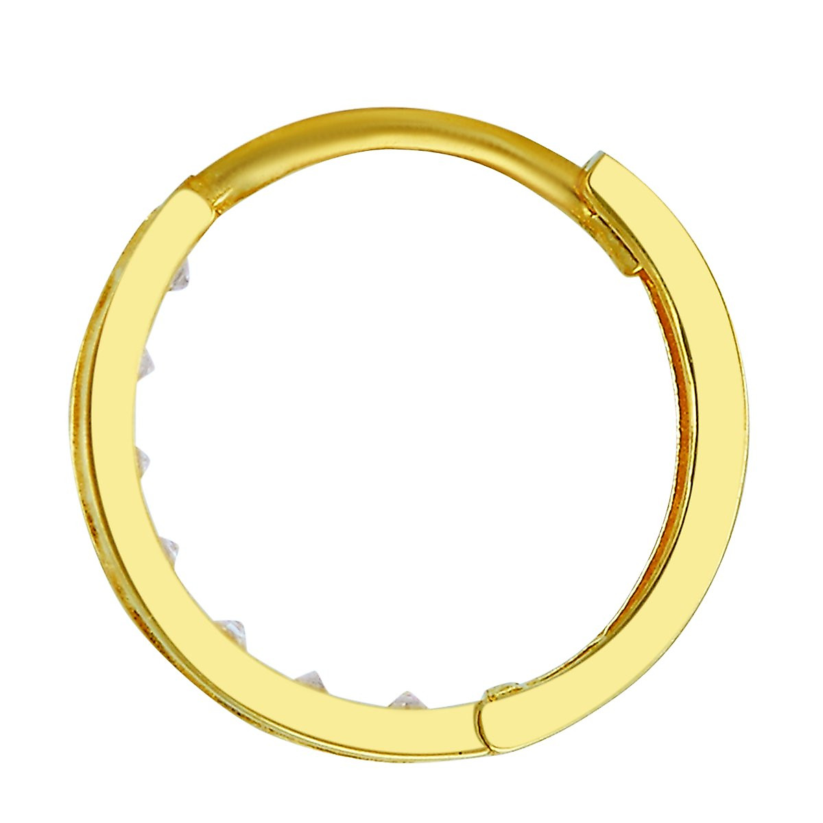 14k REAL Yellow Gold 2mm Thickness CZ Channel Set Hoop Huggie Earrings (12 x 12 mm)