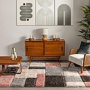 Well Woven San Francisco Escondido Blush Modern Geometric 3D Textured Thick and Soft Shag 3'11" x 5'3" Area Rug