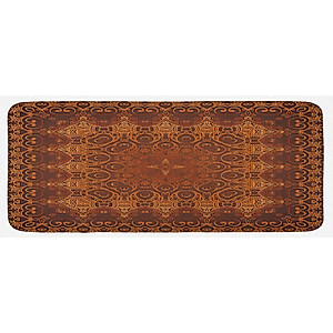 Ambesonne Antique Kitchen Mat, Vintage Lacy Persian Pattern from Ottoman Empire Palace Carpet Style Art, Plush Decorative Kitchen Mat with Non Slip Backing, 47" X 19", Orange Brown