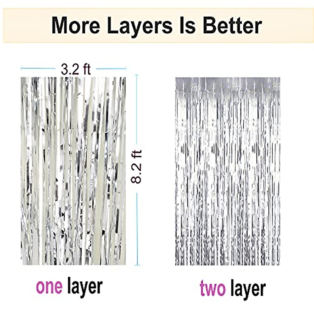 3Packs 3.2ft x 8.2ft Silver Foil Fringe Curtain, Silver Streamer Backdrop, Silver Tinsel Curtains for Bachelorette Engagement Bridal Shower Wedding Birthday Party Decorations