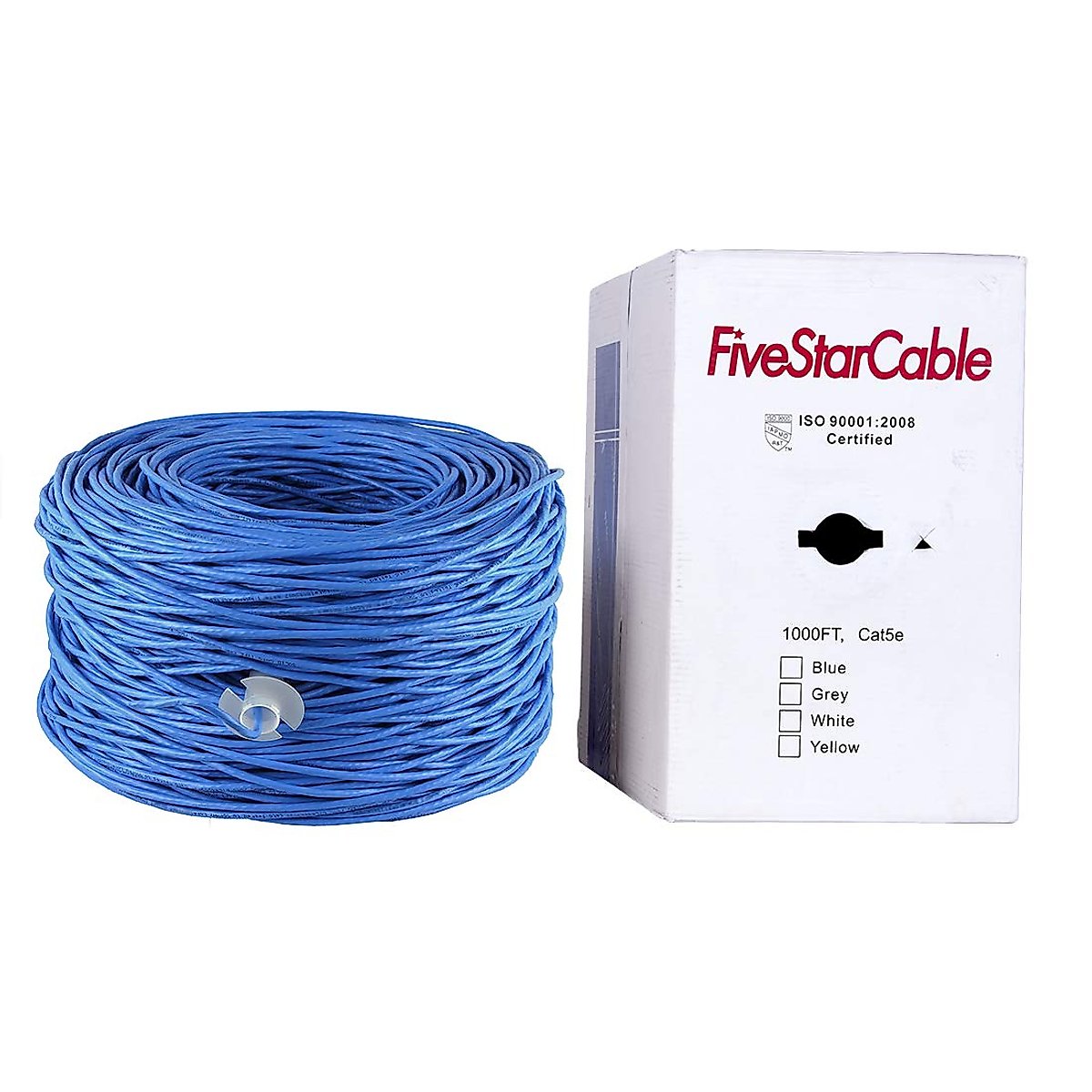 FiveStarCable Cat5e 1000 Ft. Ethernet 24AWG 4 Twisted Pair UTP Internet Network Router LAN IP Camera System Bulk Cable Wire Pull Box - Blue Color