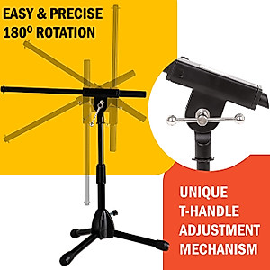 Stage Rocker Foldable Tripod Low-Profile Mic Boom Stand - Height Extending from 9.6'' to 16.9'', w/Adjustable Telescoping Arm Up to 9'', Lightweight/Convenient, Black, Powered by Hamilton(SR610121B)