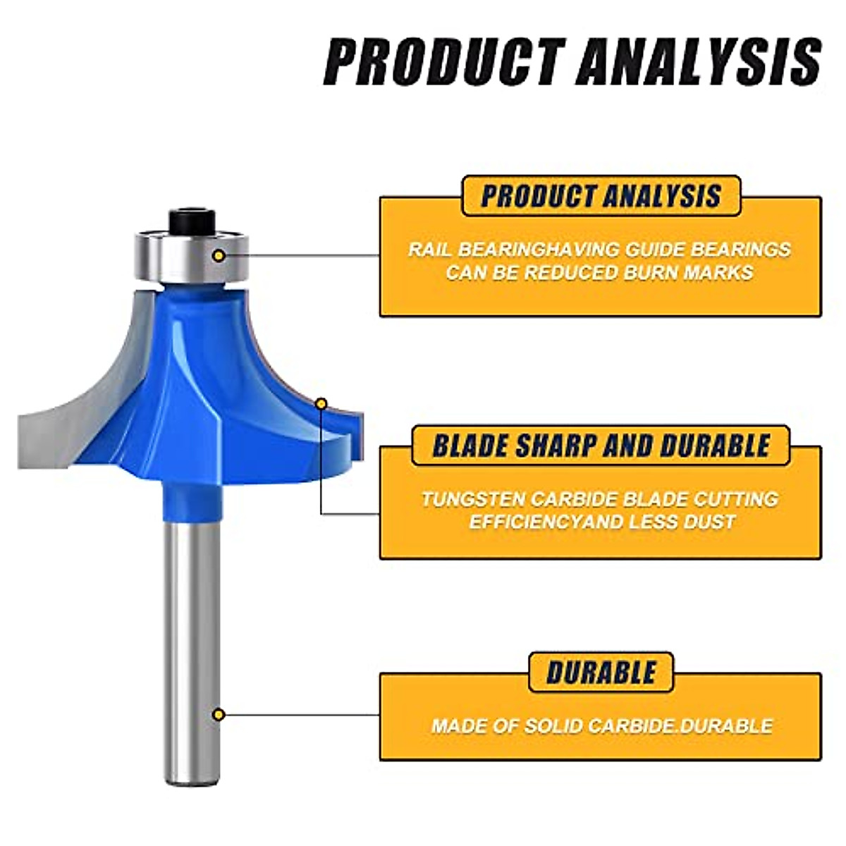 MEIGGTOOL 7Pcs 1/4"Inch Shanks Roundover Edging Router Bit Set,Round Radius: 1/2",3/8",5/16",1/4",7/32",3/16",1/8"