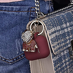 Airpods Case, TOROTOP Silicone Air pod Case Cover Cute Protective Accessories Set with Bling Elephant Keychain/Ear Hook/Storage Box Compatible for Apple Airpods 1&2 Women Girls(Burgundy)