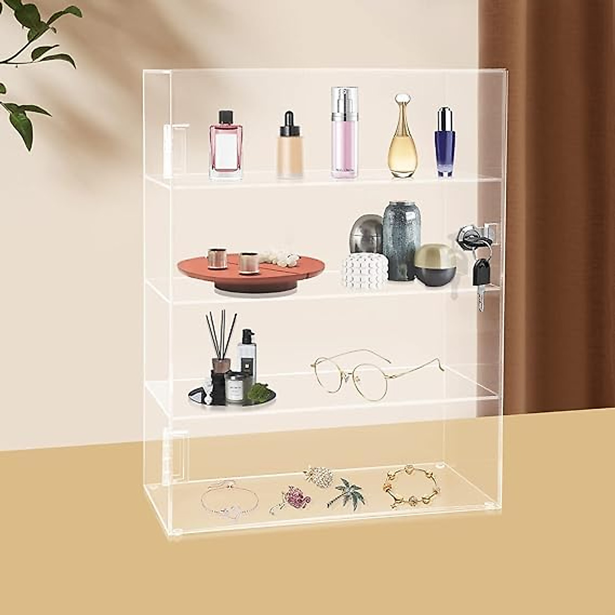 Clear Acrylic Display Case,4 Layer Transparent Countertop Showcase,Protection Showcase with Lock for Toy Collectibles Office Retail Store Safe Storage Sunglasses Toys… (Style 1)